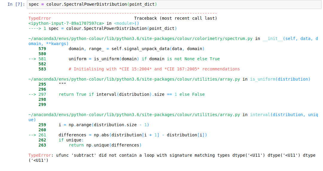 Exception raised on spectral distribution instantiation. · Issue #455 · colour-science/colour ...