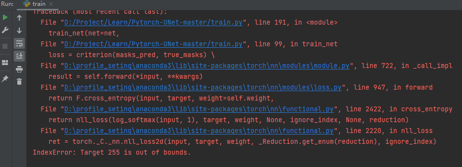 When I change the dataset, the code of 'loss = criterion(masks_pred, true_masks)' of train.py ...