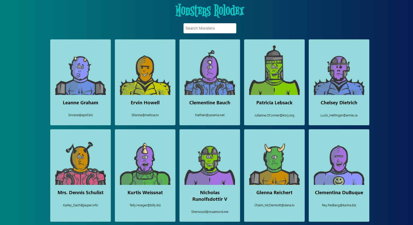 GitHub - uriya66/Monsters_Rolodex: monsters cards as monster pictures names and emails