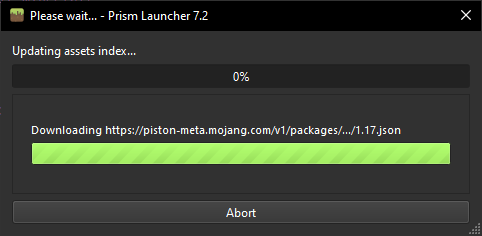 "Updating assets index" stuck on 100% · Issue #1484 · PrismLauncher/PrismLauncher · GitHub