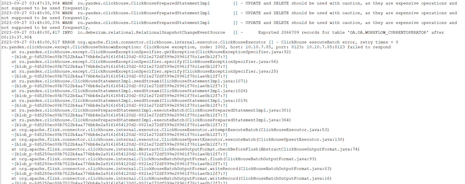 Flinkcdc 同步到clickhouse 任务运行一段时间后报错 · Issue 100 · Itinycheng Flink Connector Clickhouse · Github