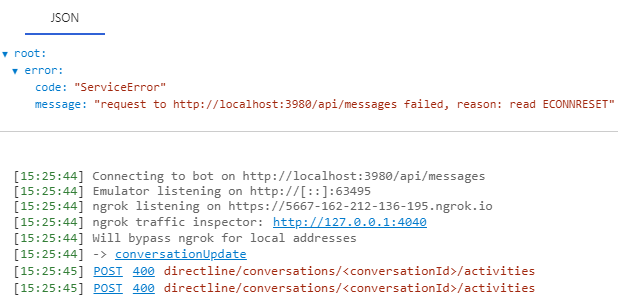 Bot composer and Emulator Error - Getting the ECONNREFUSED error in emulator and retry in Bot ...