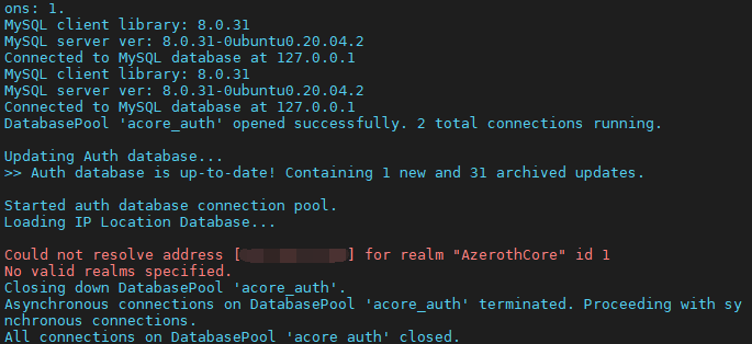 start authserver error after change "UPDATE realmlist SET address = '[your_ip]' WHERE id = 1 ...