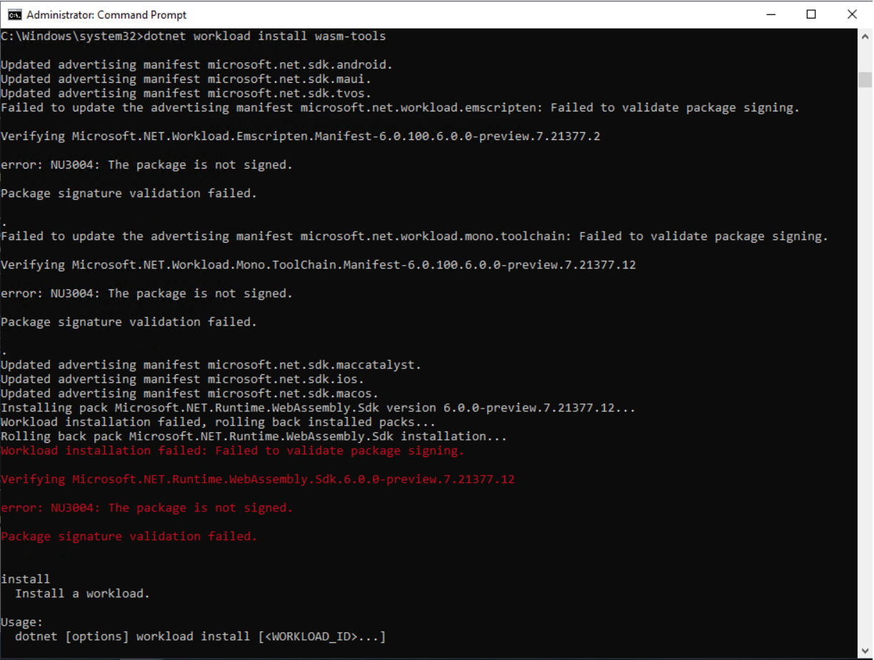 With 6 0 Preview 7 I Can T Install Blazor Webassembly Aot Workload · Issue 19378 · Dotnet