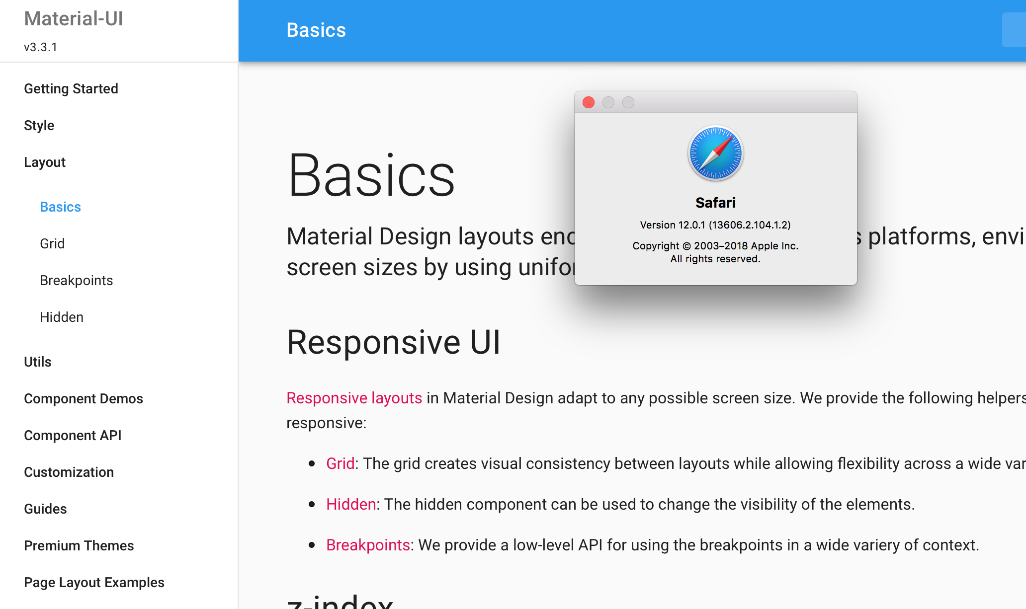 official doc site, left side menu does not work in Safari 12.0 · Issue ...