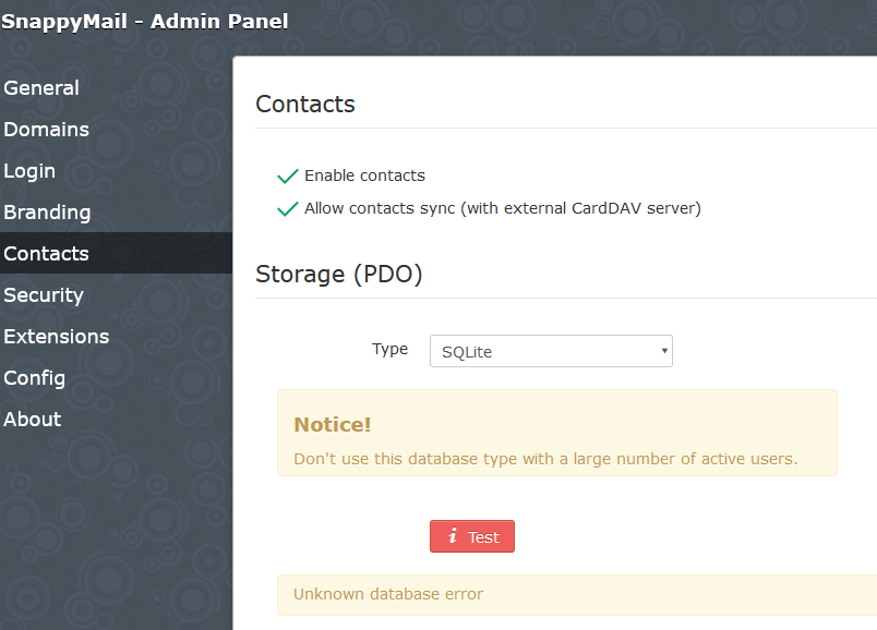 Contacts not working: RainLoop\Common\PdoAbstract::getVersion(): Return value must be of type ...