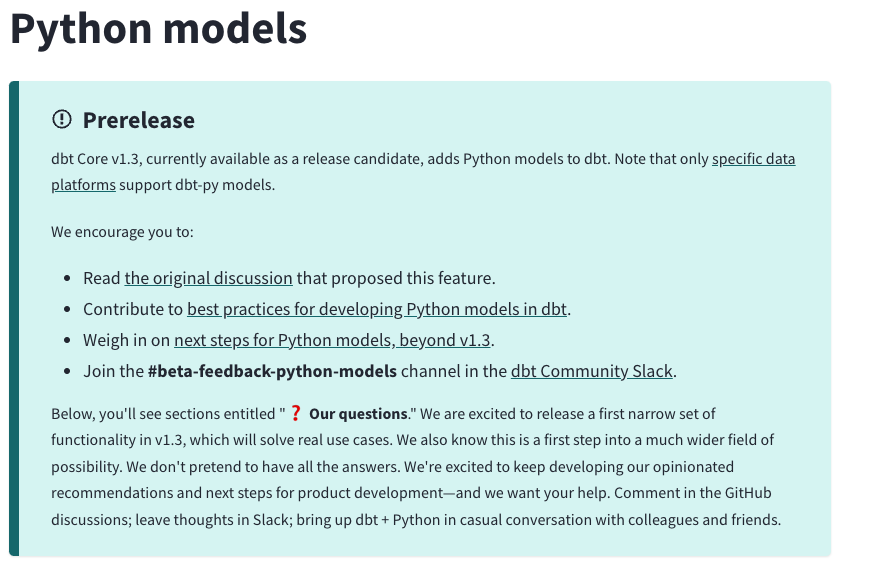 Python Models Has Missing Link And Section · Issue 2176 · Dbt Labs · Github