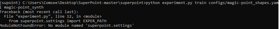 No module named 'superpoint.settings' on Windows 10 · Issue #210 · rpautrat/SuperPoint · GitHub