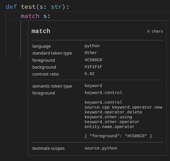 custom themes lack `match` and `case` syntax highlighting · Issue #3223 · microsoft/pylance ...