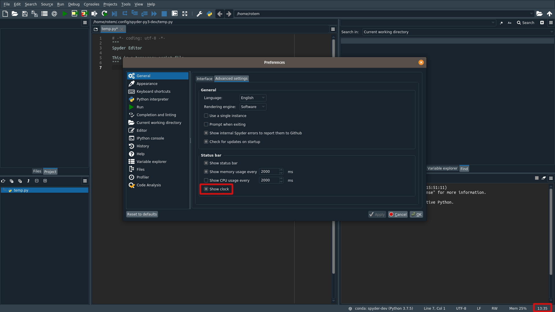 Add a clock to the statusbar · Issue #10712 · spyder-ide/spyder · GitHub
