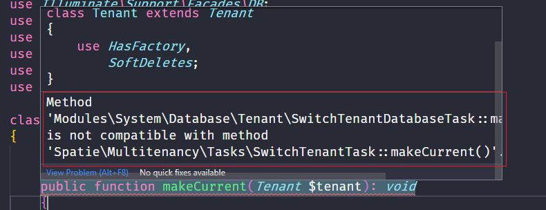 SwitchTenantTask makeCurrent function accept custom Tenant model · Issue #250 · spatie/laravel ...