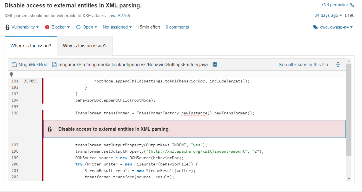 java:S2755 - XML parsers should not be vulnerable to XXE attacks · Issue #4307 · MegaMek/megamek ...
