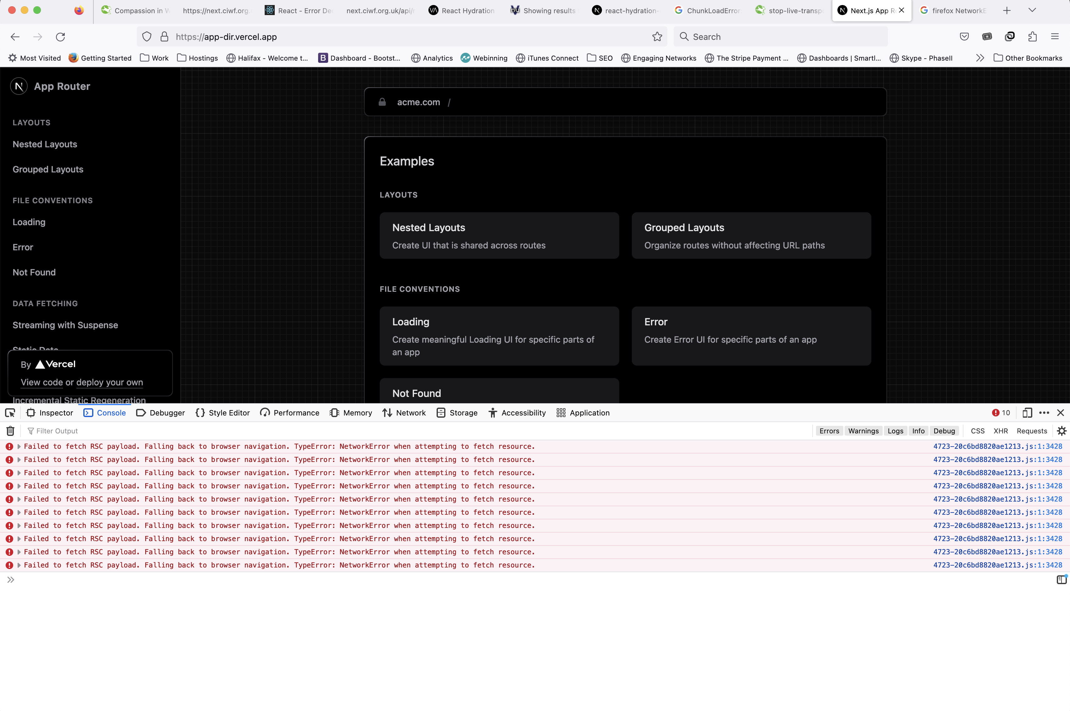 Multiple errors on https://app-dir.vercel.app/ · Issue #50680 · vercel/next.js · GitHub