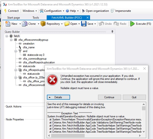FetchXml Crashed all the time now · Issue #632 · rappen/FetchXMLBuilder · GitHub