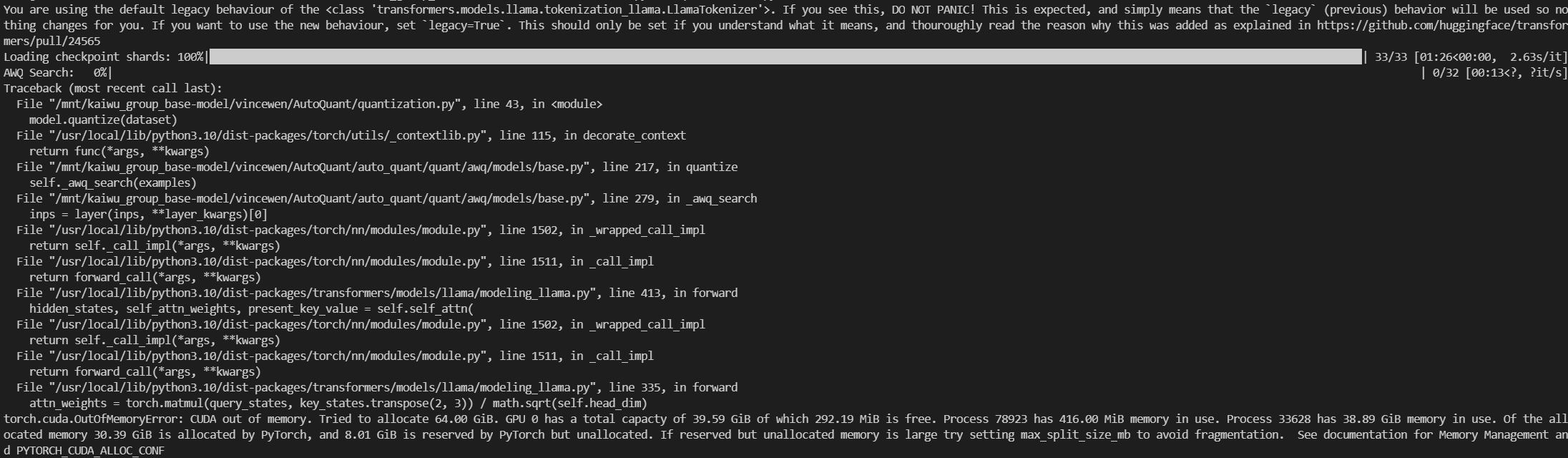 torch.cuda.OutOfMemoryError when quantize LLaMa7B and LLaMa13B · Issue #2 · qwopqwop200 ...