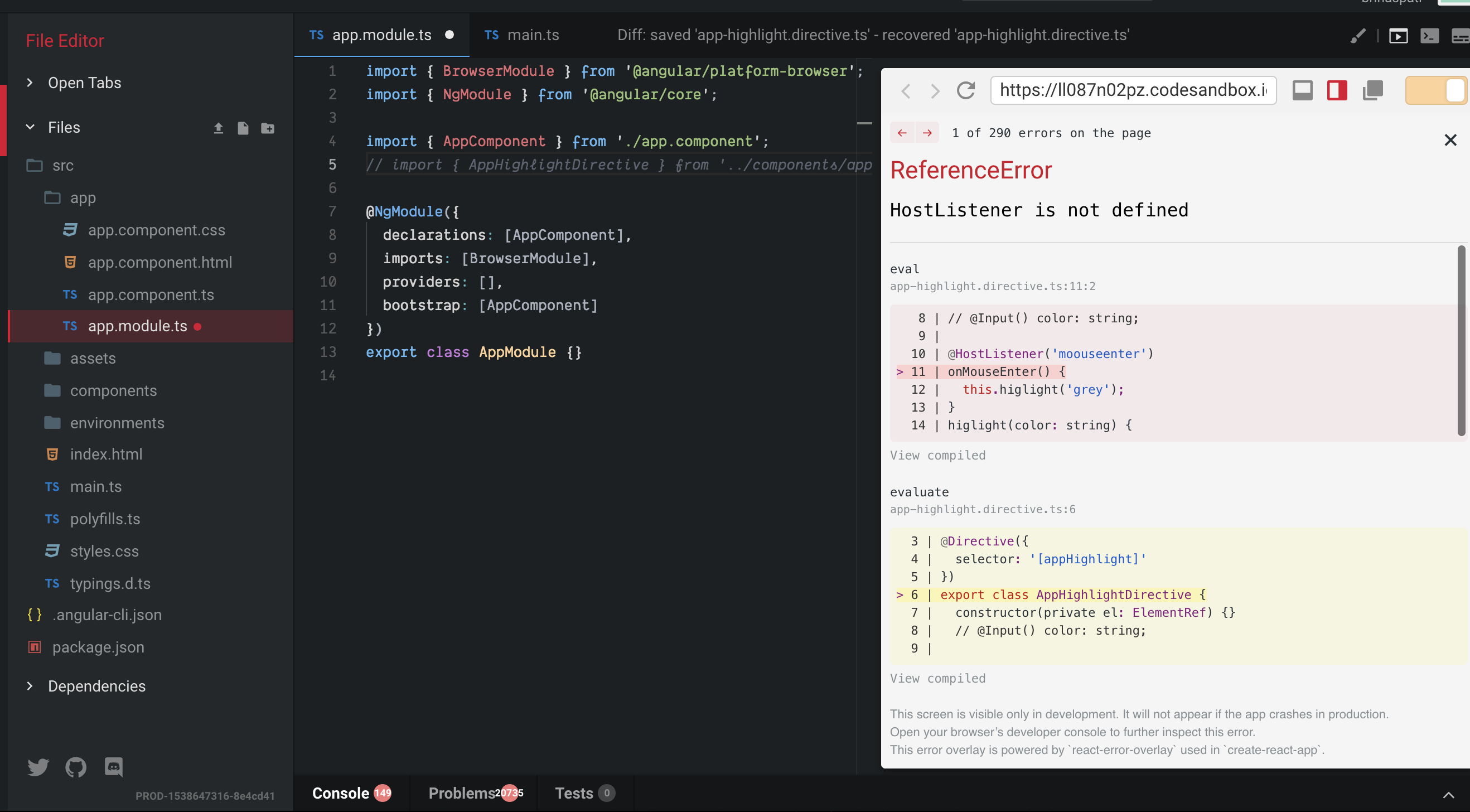 Angular project goes into hanging state with infinite error loop ...