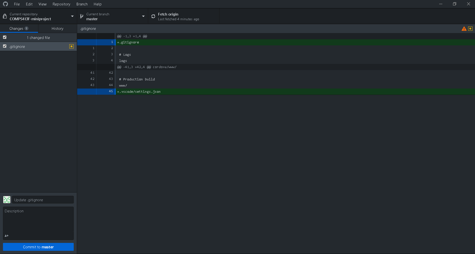 .gitignore still shows in changed files list after being added to the ...
