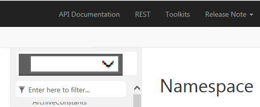 Section of Markdown files at top of left-side nav bar for API ...