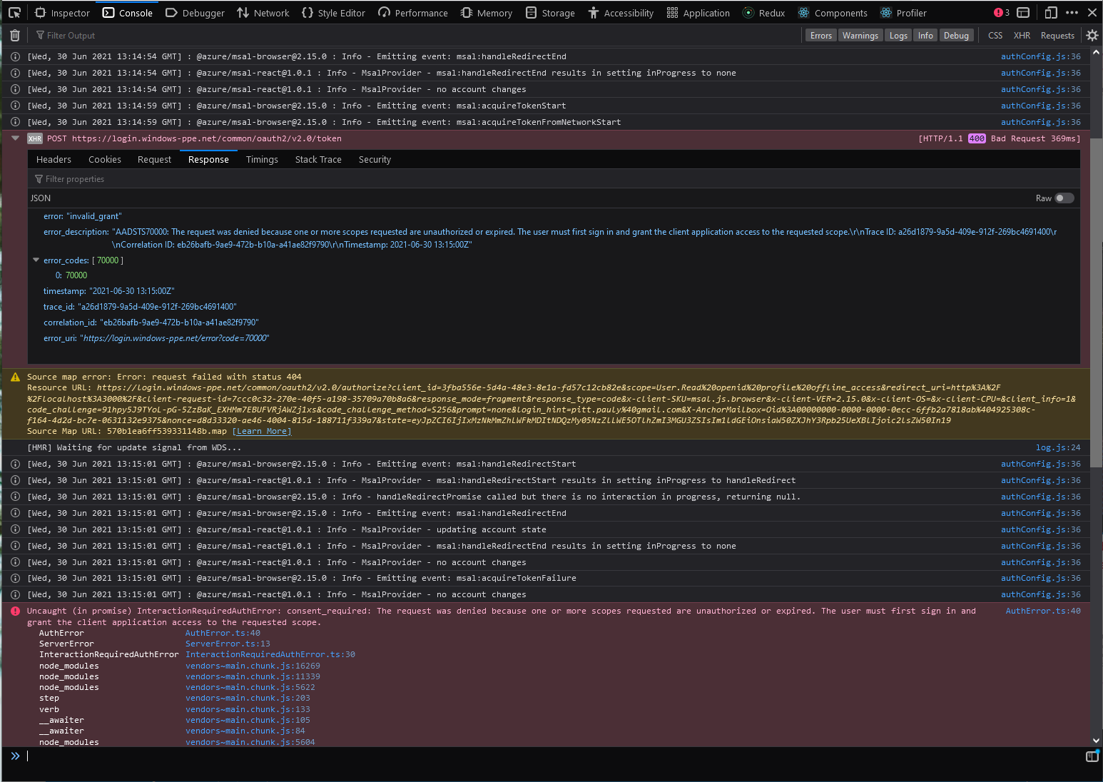 msal-react react router sample fails to authorize request to fetch profile · Issue #3820 ...