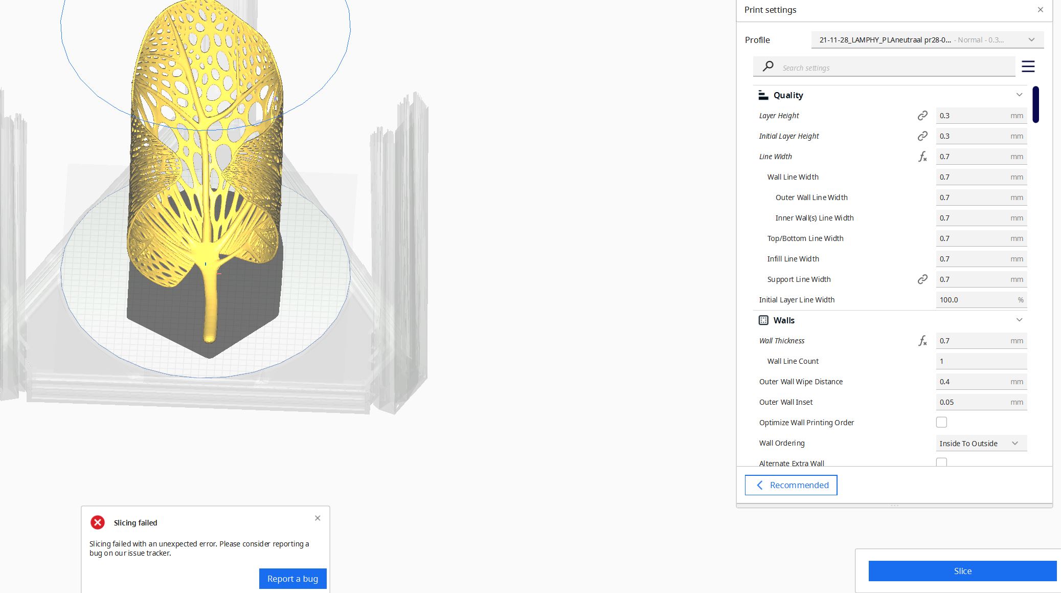 Slicing failed during slicing · Issue #13312 · Ultimaker/Cura · GitHub