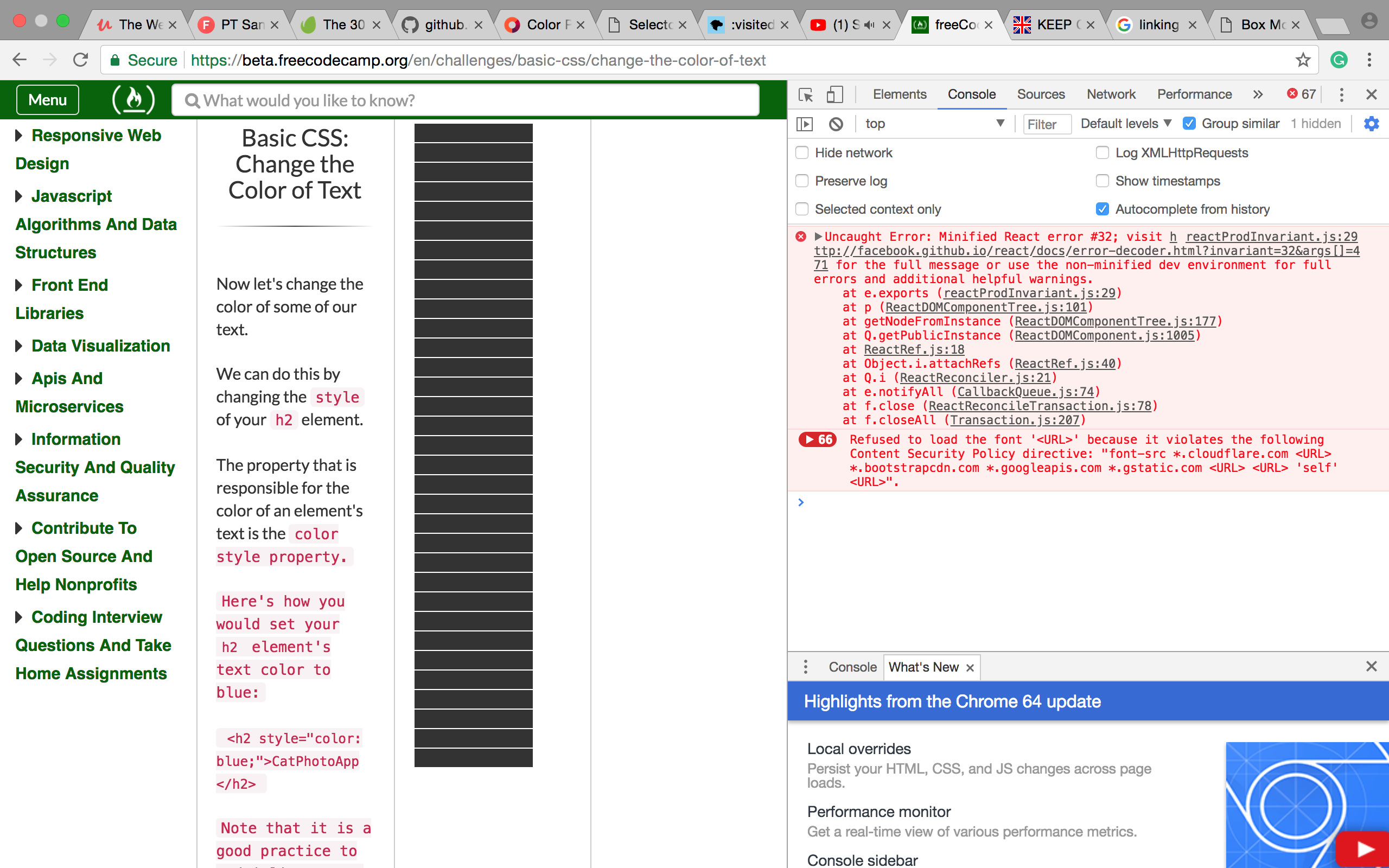 "Change the Color of Text" challenge does not load · Issue #16762 ...