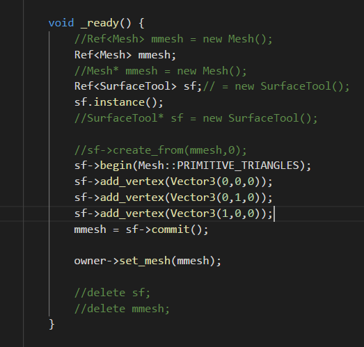 SurfaceTool and MeshInstance crashing · Issue #156 · godotengine/godot-cpp · GitHub
