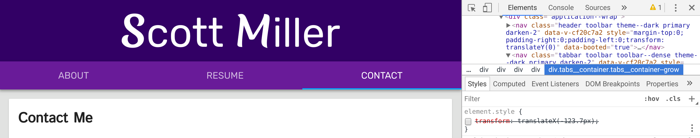 [Bug Report] Tabs with grow option move left when selecting second tab (on smaller screen ...