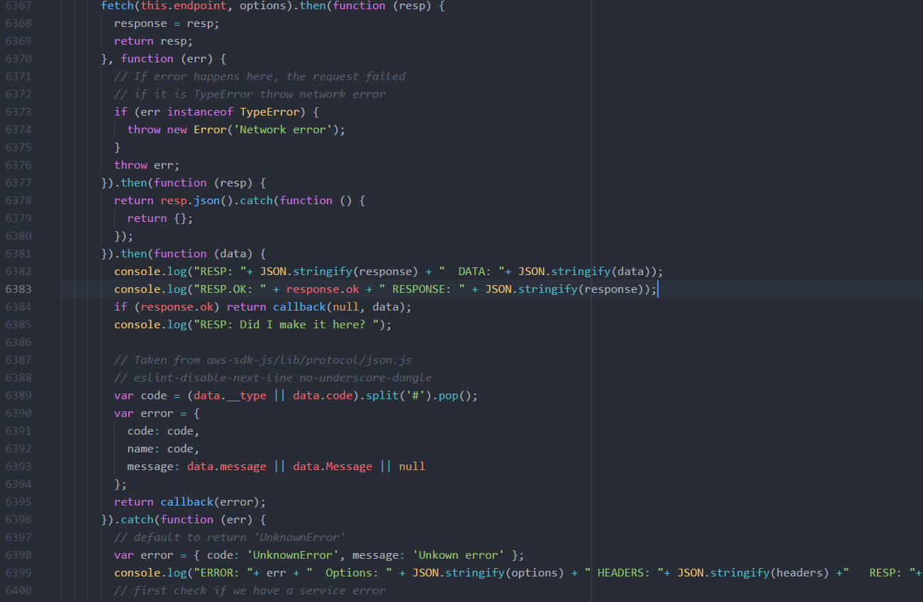 Cognito authenticateUser OnFailure gets triggered with 200 status code and "Unknown Error ...