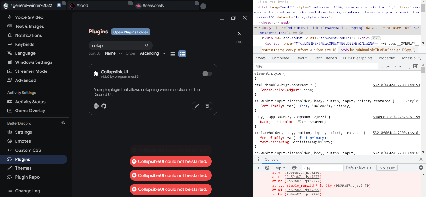 Not working · Issue #15 · programmer2514/BetterDiscord-CollapsibleUI · GitHub