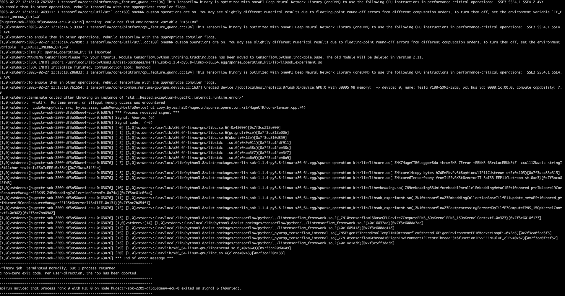 [BUG] Encountered GPU utilization of 100% while using the SparseOperationKit Experiment API ...