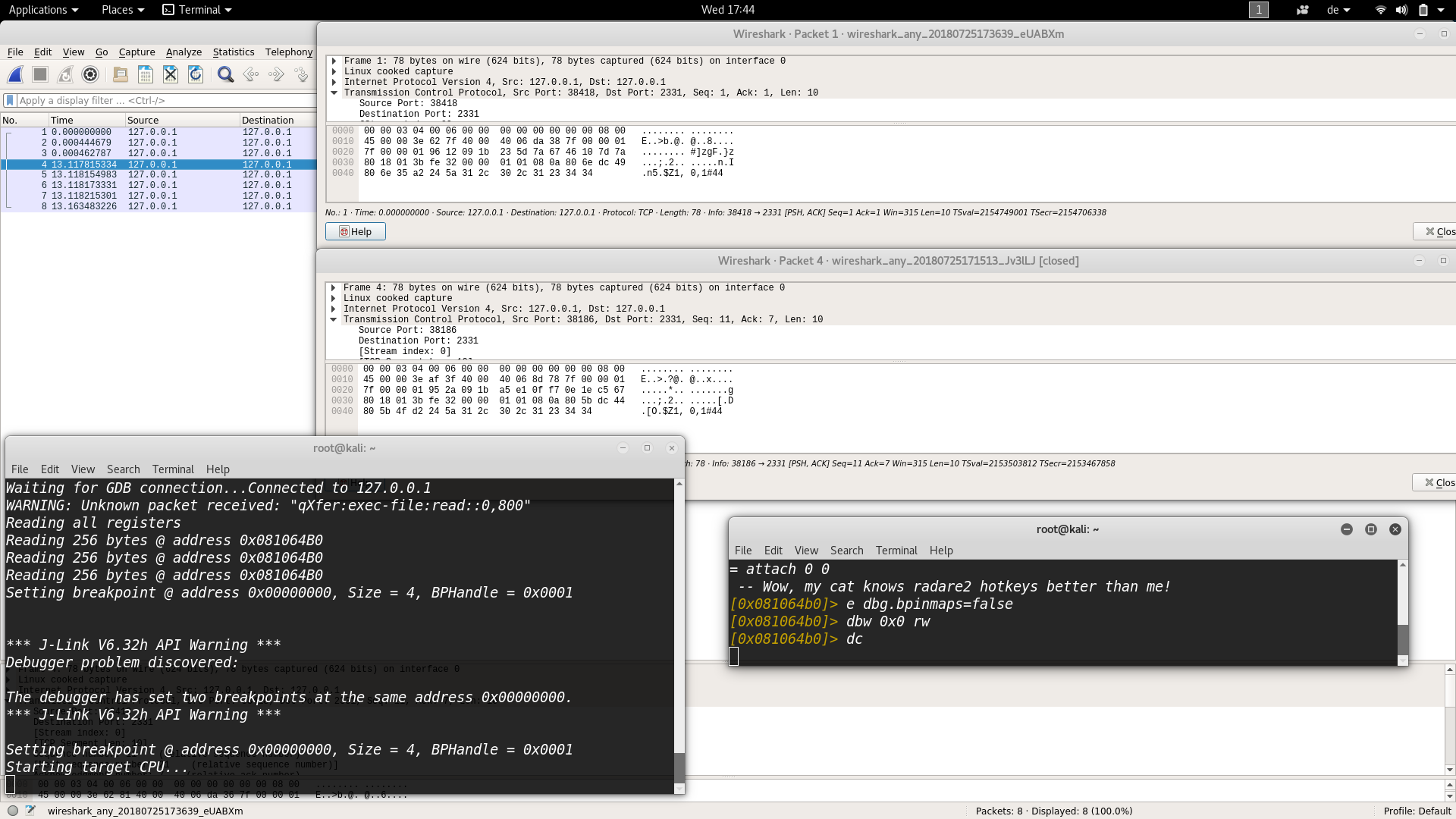 Radare2 with J-Link on STM32F4x: The debugger has set two breakpoints at the same address ...