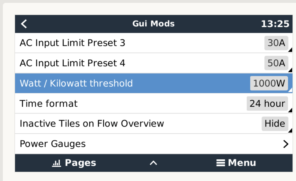 Threshold W/kW works on my PV charger, but not the inverter · Issue #115 · kwindrem/GuiMods · GitHub