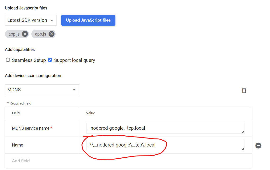 "GoogleSmartHome: Node-RED is using HTTPS but no local http port was defined, local execution ...