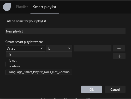 Language for new smart playlist rule "Does not contain" missing · Issue #1149 · digimezzo ...