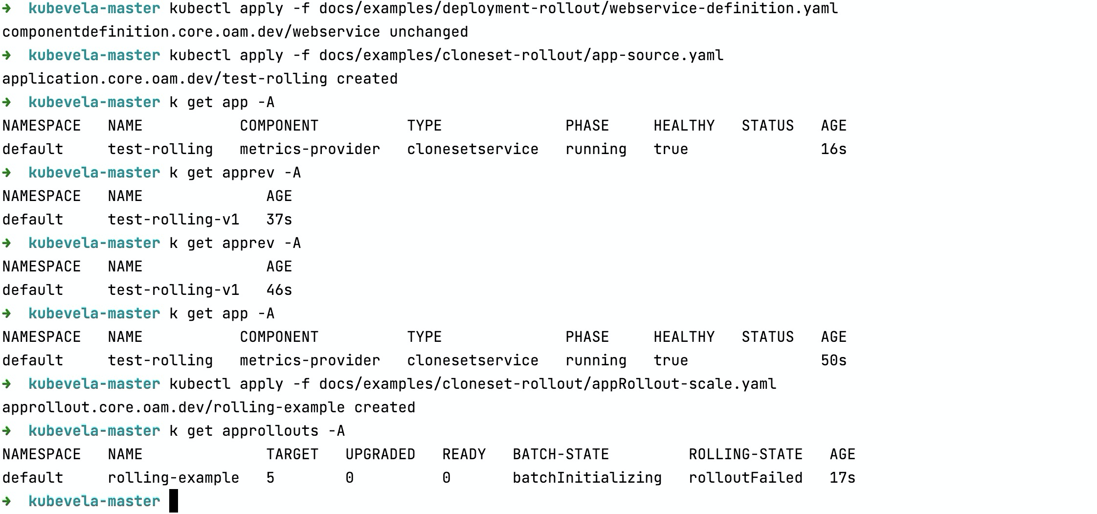 [bug] Rollout Failed When Execute Cloneset Rollout Examples In Docs