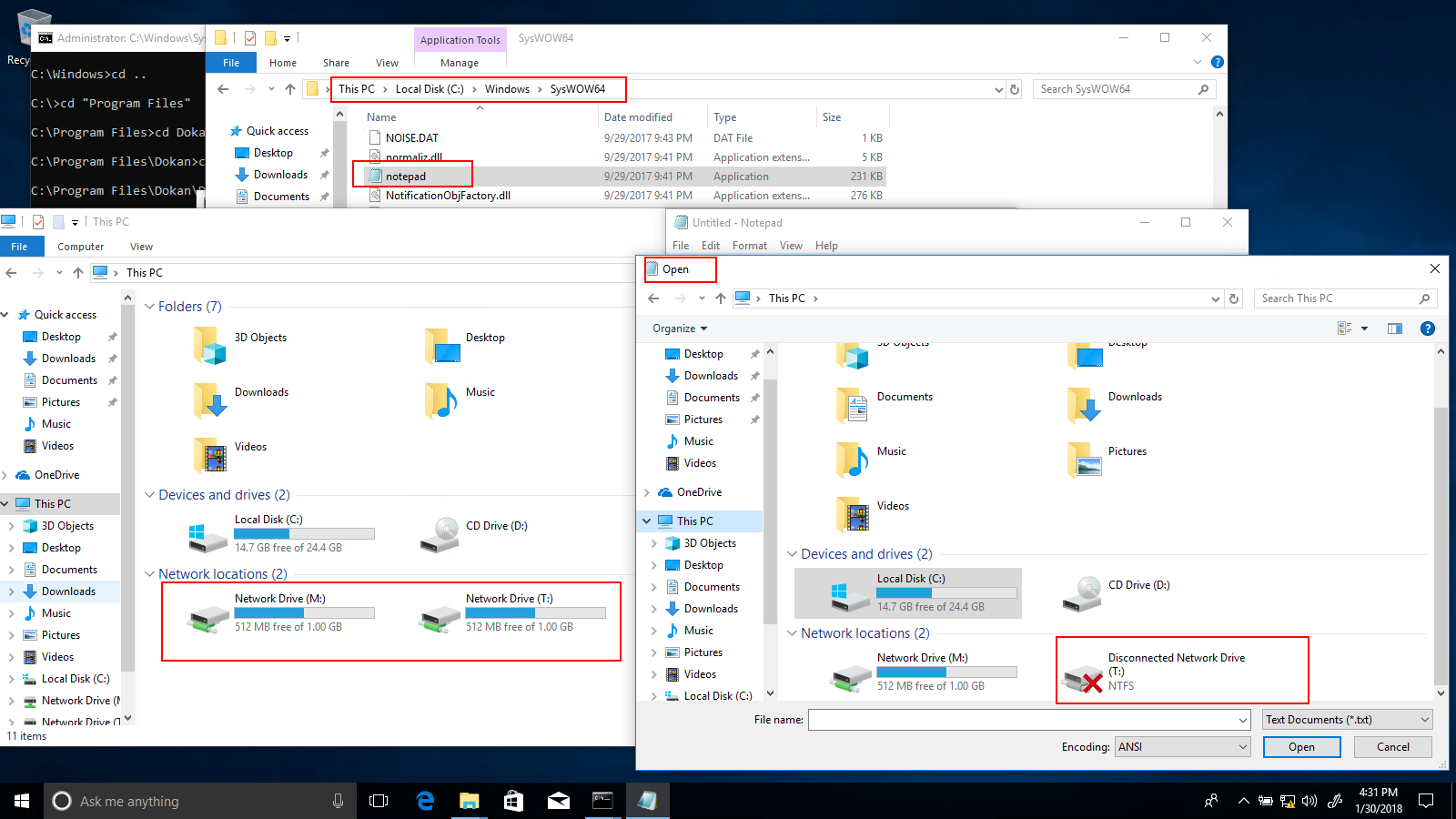 C:\Windows\SysWOW64\notepad.exe to open file 2end network drive mount ...