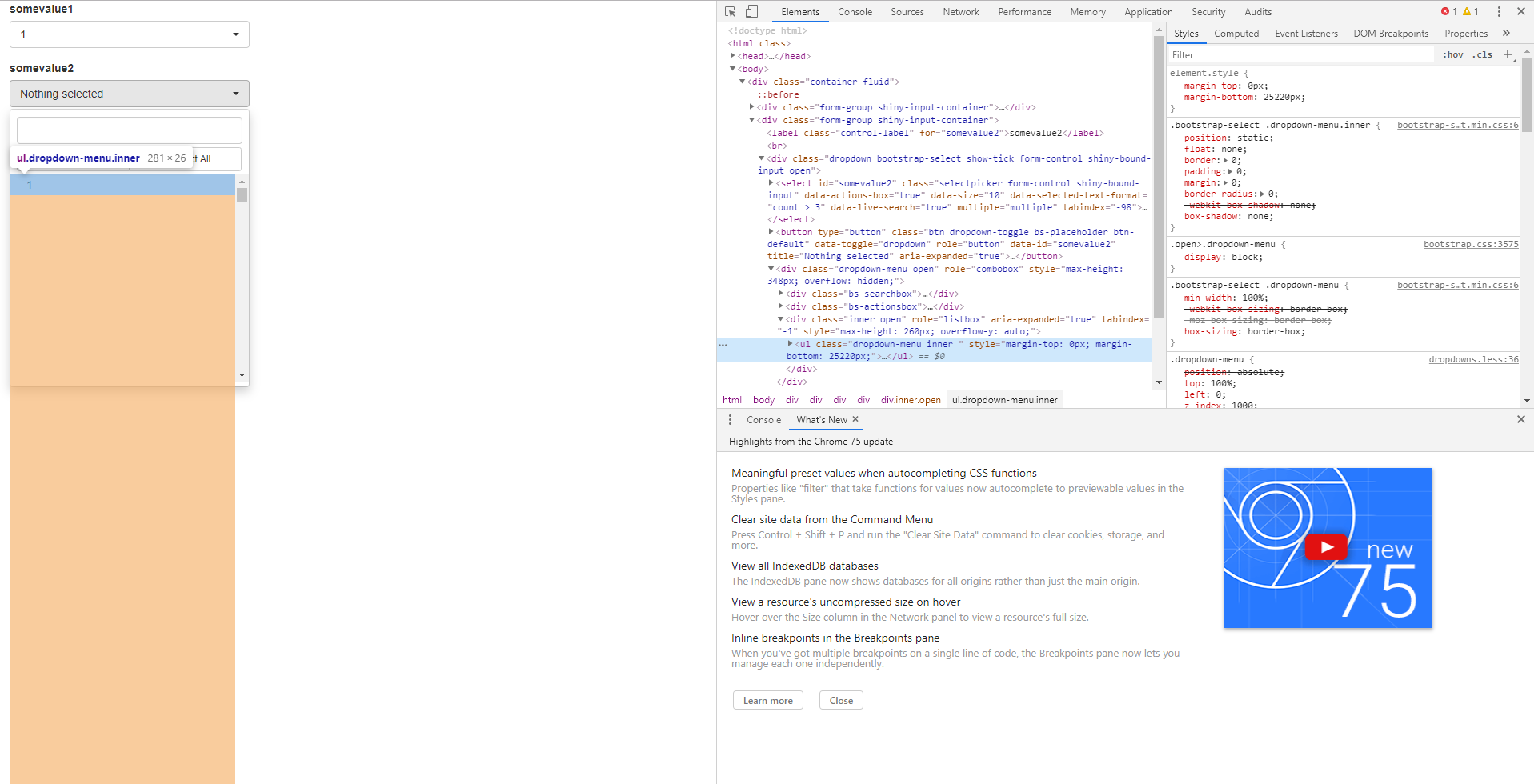 Scroll bars not updating with updatePickerInput · Issue #202 · dreamRs/shinyWidgets · GitHub