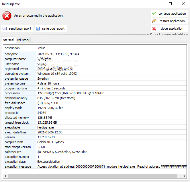 An Error Occured In The Application · Issue 1381 · Heidisql Heidisql · Github