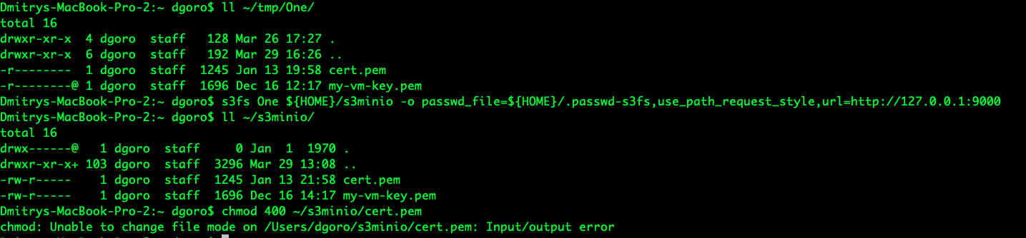 [wont fix] Minio mounted with s3fs always displays same permissions to ...