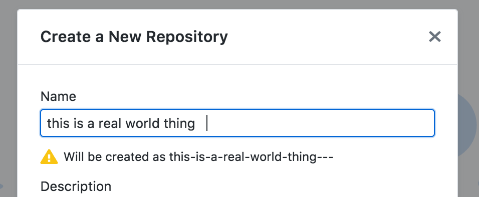 Creating a new repo with a space in the name doesn't get mangled ...