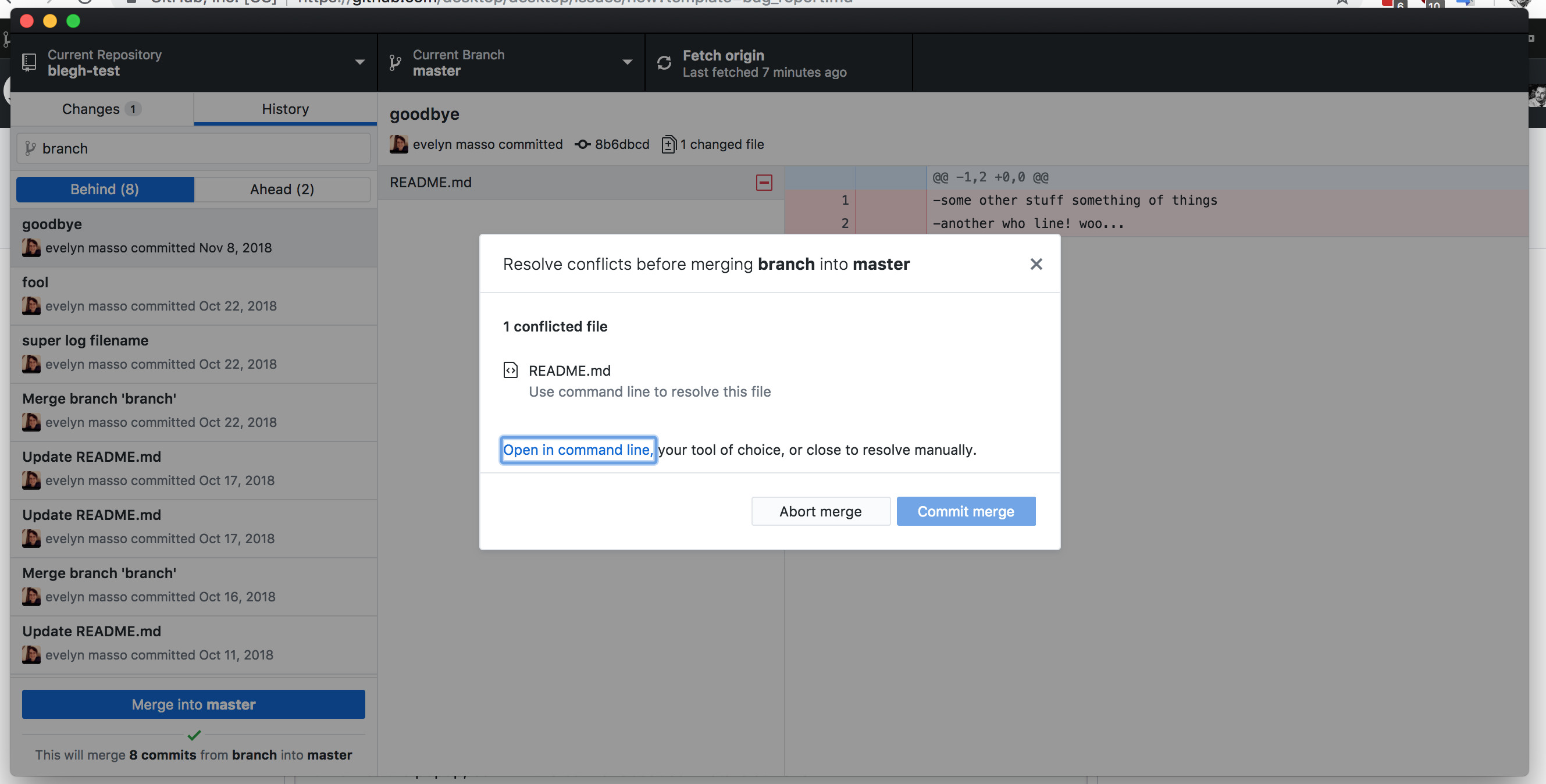 compare tab is able to merge while in conflicted state · Issue #6584 · desktop/desktop · GitHub