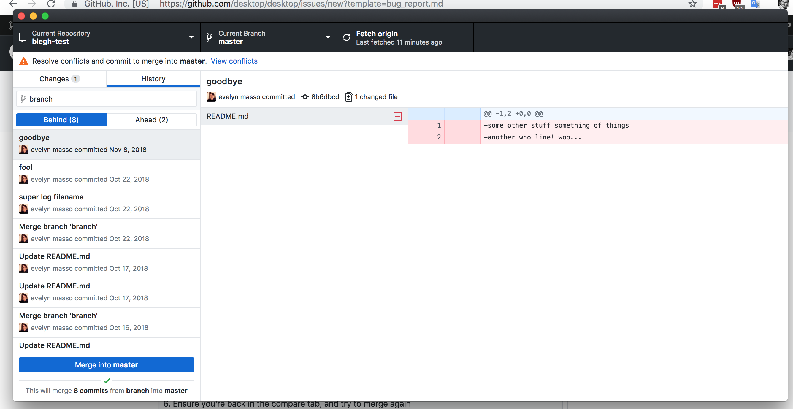 compare tab is able to merge while in conflicted state · Issue #6584 · desktop/desktop · GitHub