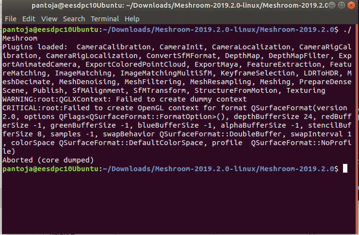 WARNING:root:QGLXContext · Issue #810 · alicevision/Meshroom · GitHub