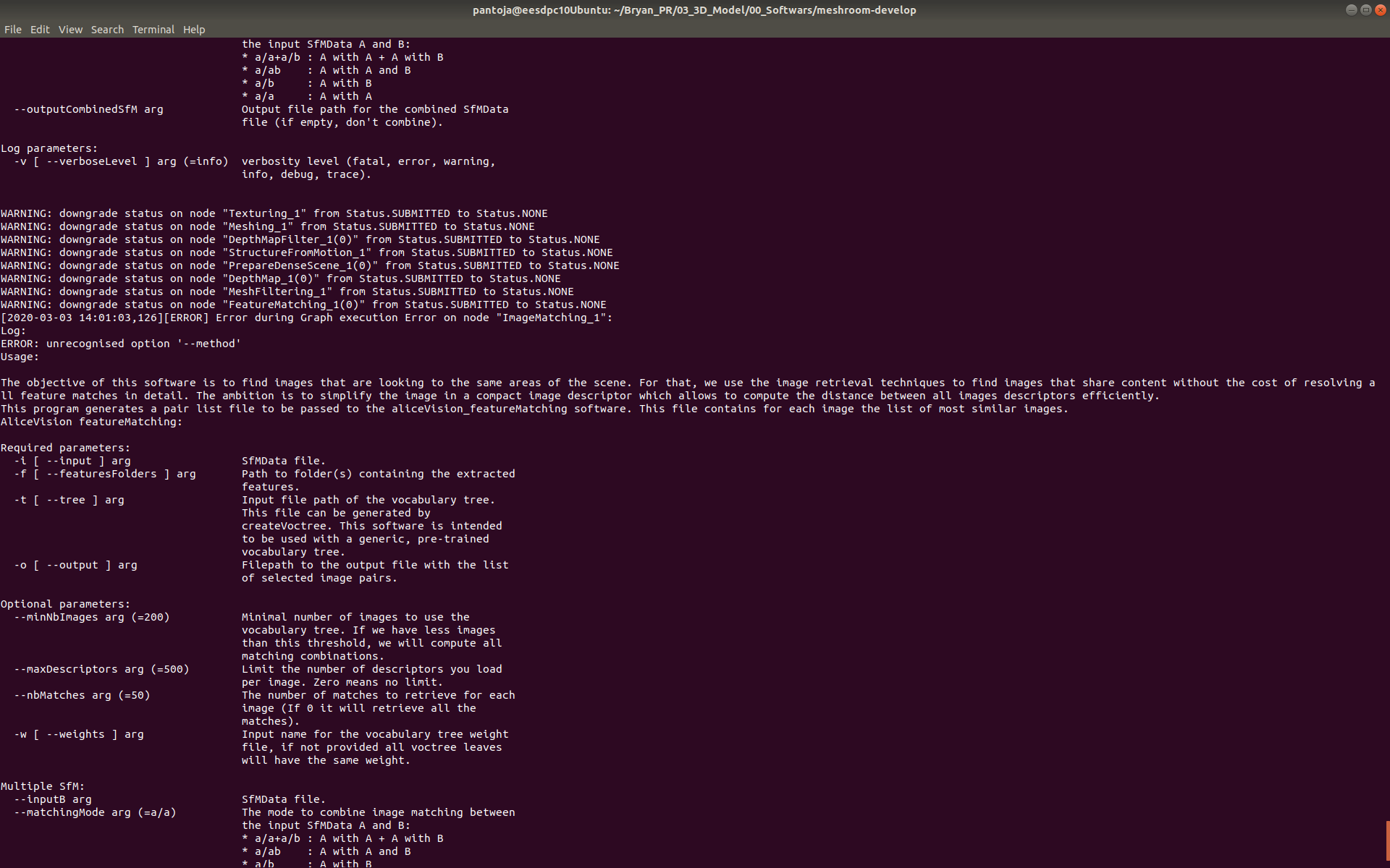 Error Doing Imagematching Using Environment · Issue 813 · Alicevisionmeshroom · Github