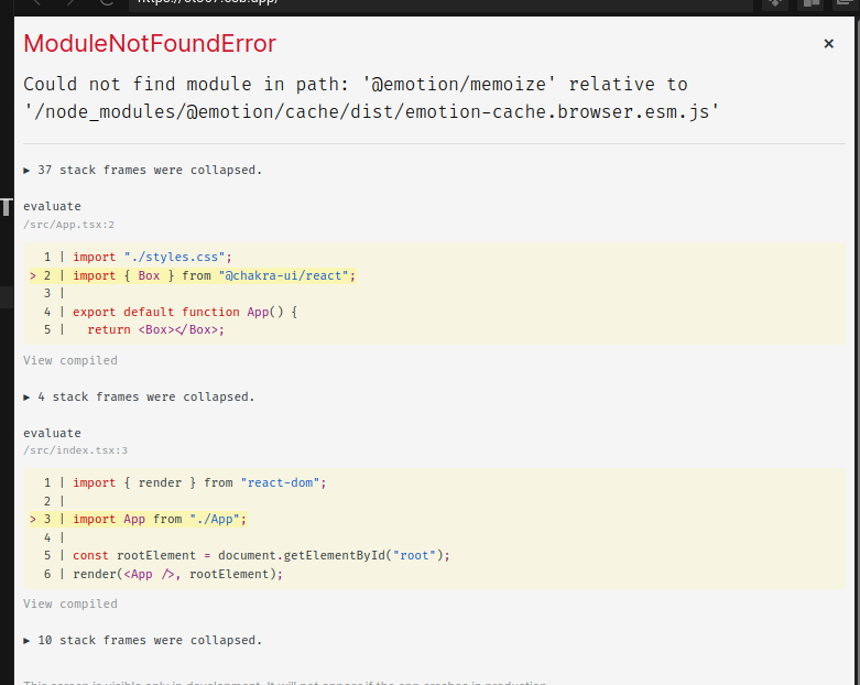 Could not find module in path: '@emotion/memoize' in CodeSandbox · Issue #4019 · chakra-ui ...