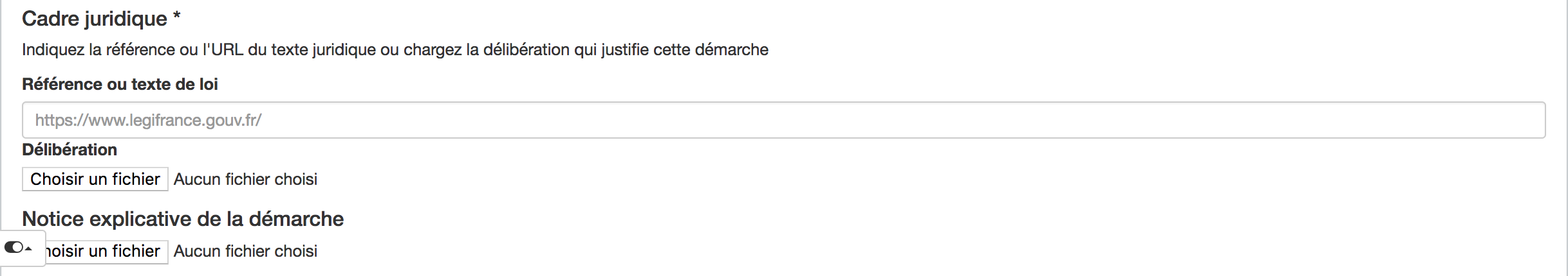 ETQ Admin, je veux savoir quoi mettre dans le champs "cadre juridique" d'une démarche en ...