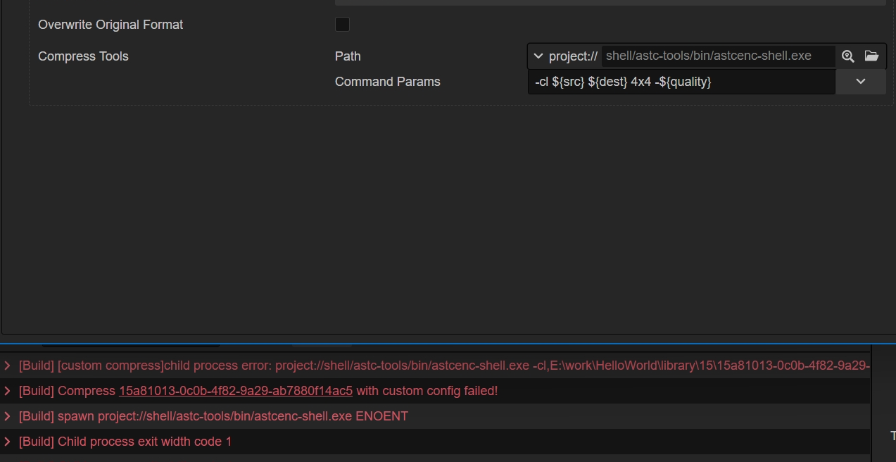Custom compressed textures feature does not support texture compression tools that use relative ...