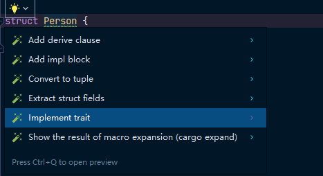 Feature: Add `Implement trait` assist for `struct`, `enum` etc. · Issue #12500 · rust-lang/rust ...