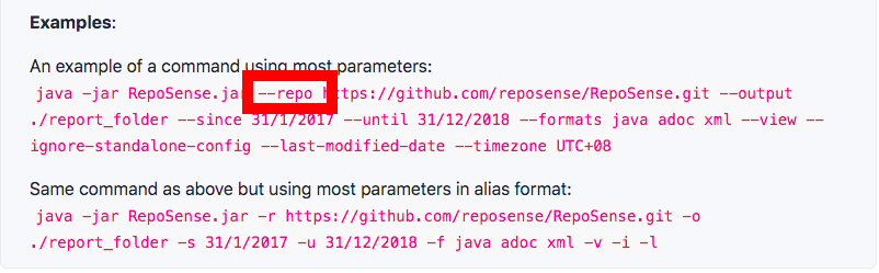 Typo in CLI syntax reference · Issue #1409 · reposense/RepoSense · GitHub