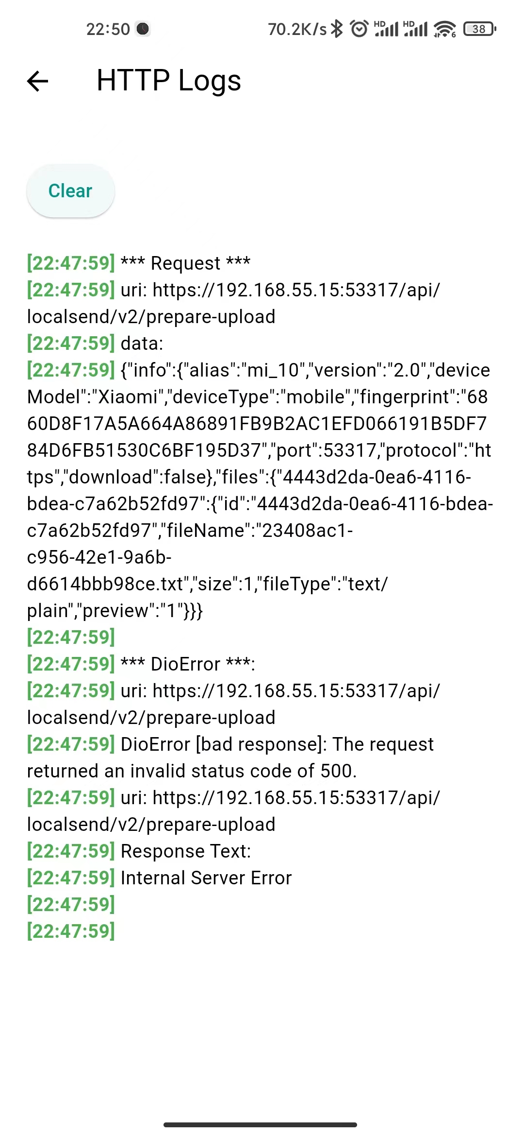 [BUG] [500] Internal Server Error, can't send file to PC · Issue #461 · localsend/localsend · GitHub